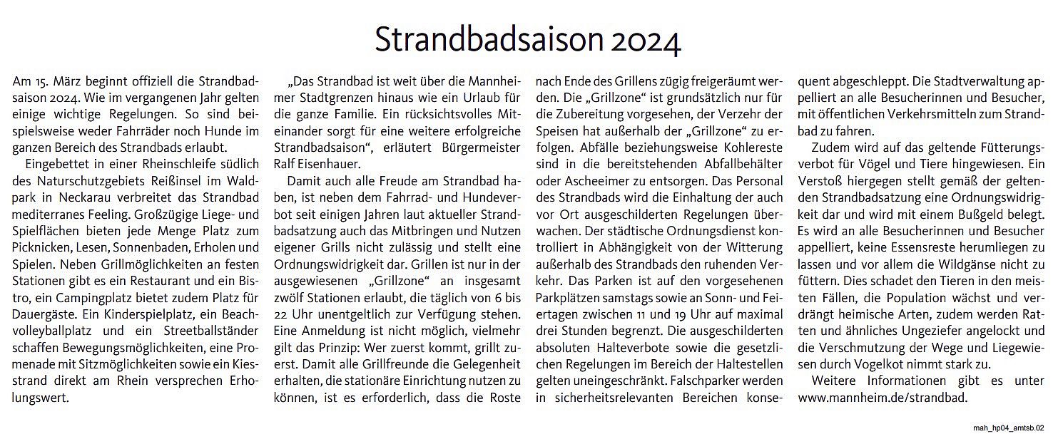 Strandbadsaison 2024 – Mannheimer Strandbad